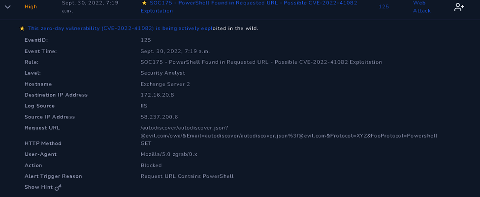 LetsDefend.io SOC175 — PowerShell Found in Requested URL — Possible CVE-2022–41082 Exploitation ...
