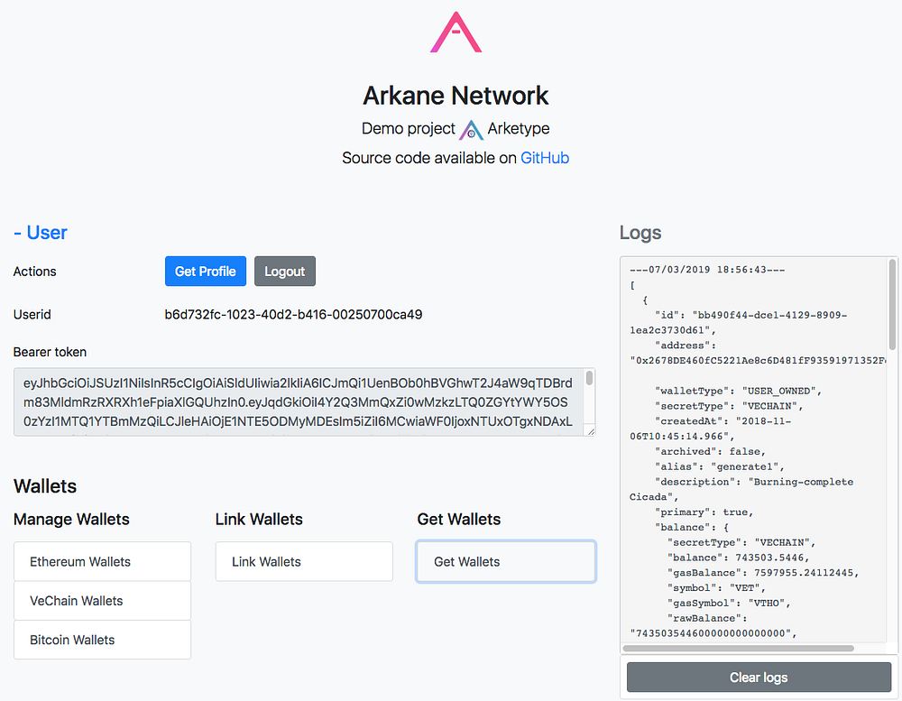 GitHub - ArkaneNetwork/Arketype: Example for integration an application with Arkane