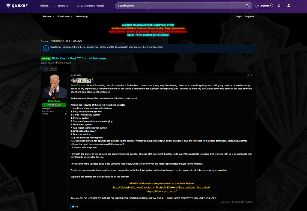 Carding market “BidenCash” disclosed 7.9 million cards - Malware ...