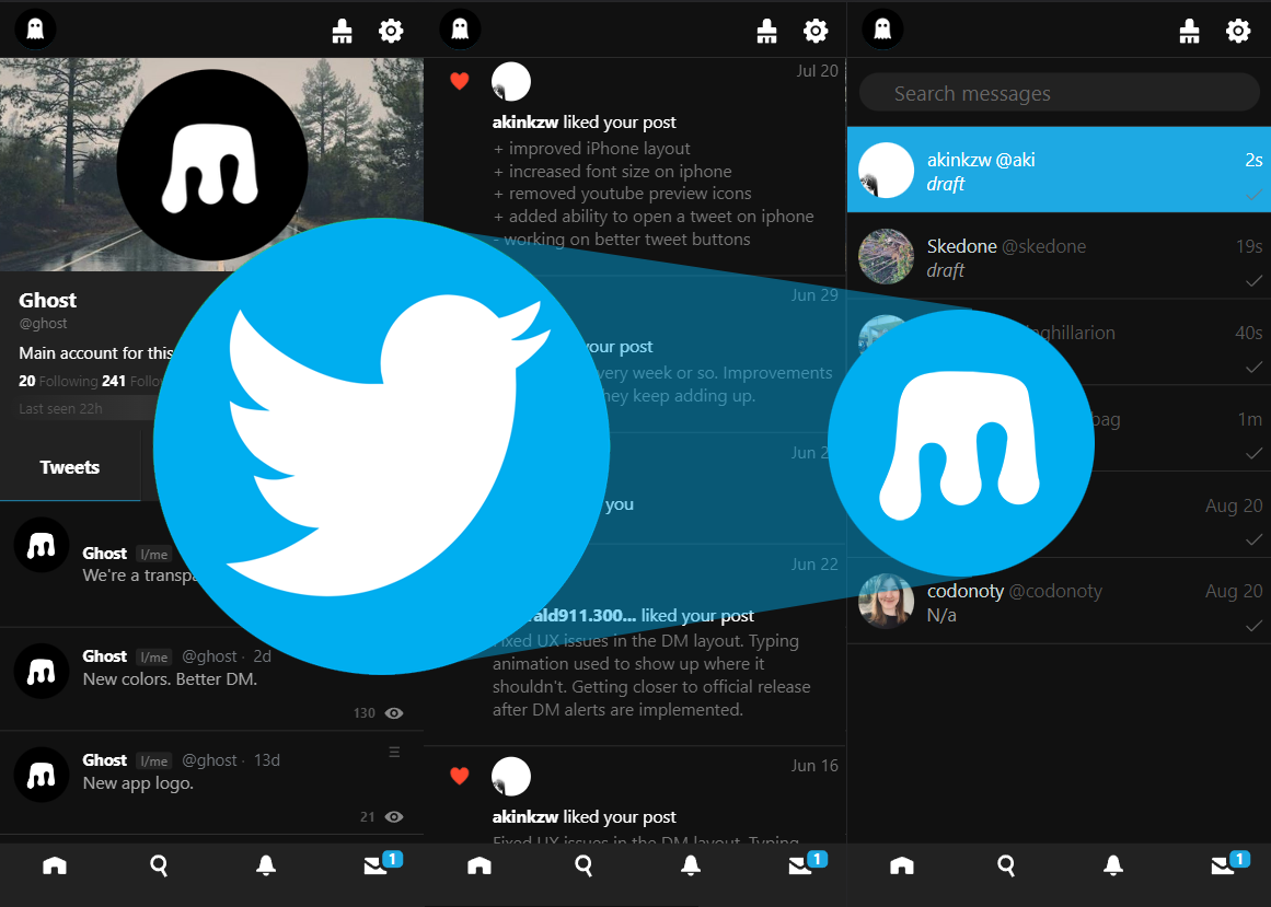 TL;DR: I made a Twitter-like app called Ghost Messenger. You can install it to help us develop a ...