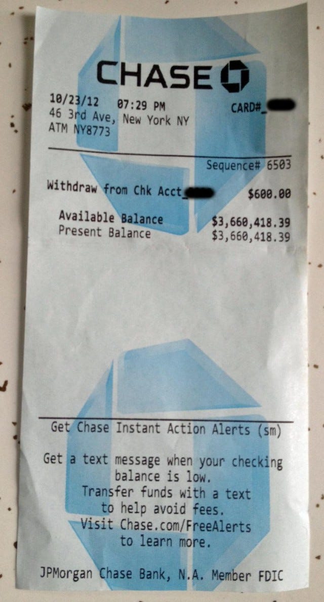Oh, to Be the Owner of This ATM Receipt – The Billfold – Medium