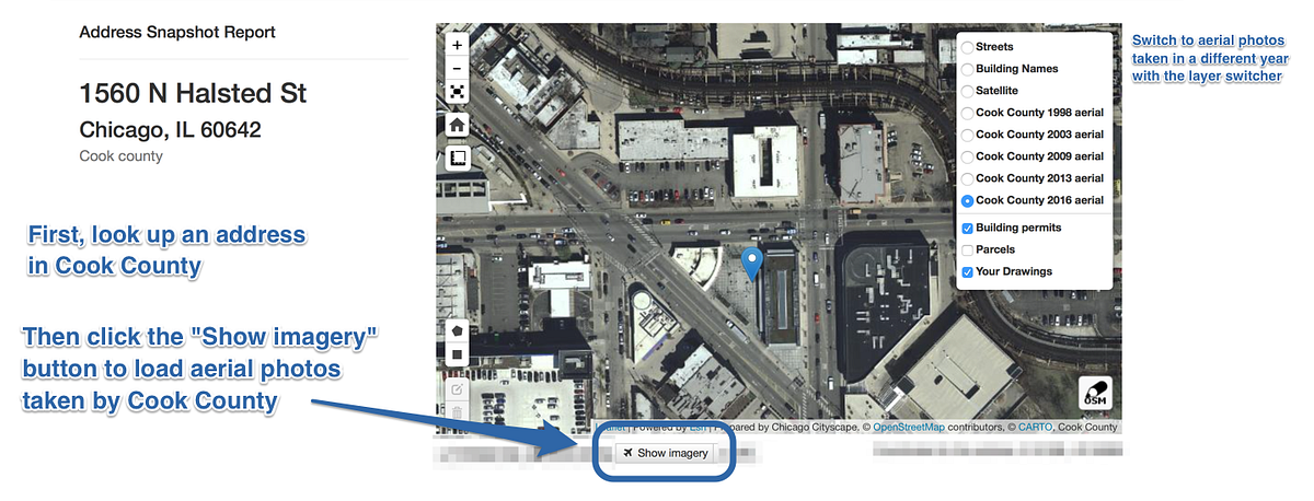 View historical aerial imagery when you look up an address in Cook County