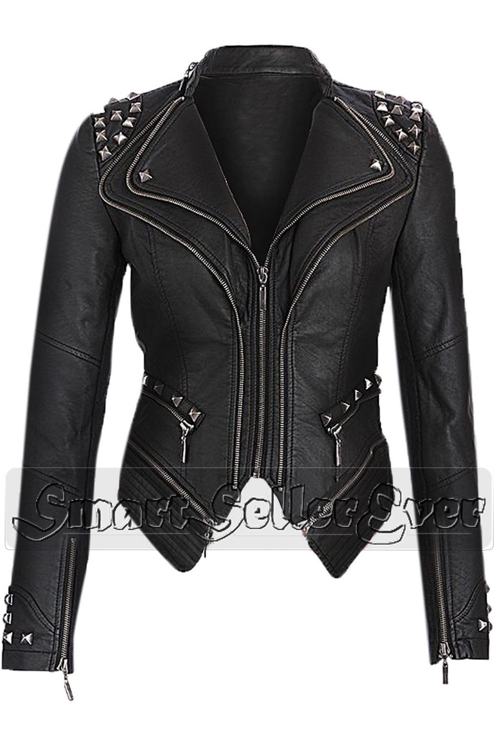 WWE Diva Paige NXT Black Leather Studded Biker Women Jacket