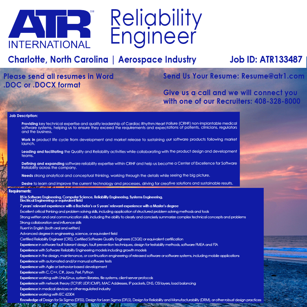 Reliability Engineer III – ATR International – Medium