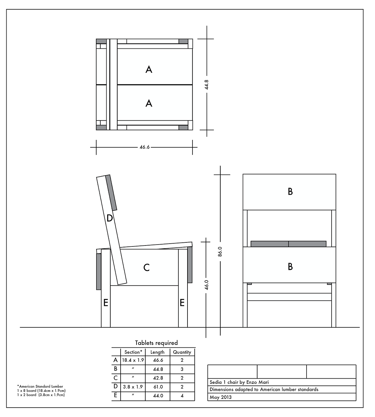 Adapting Enzo Mari Sedia 1 Chair to American Lumber Standards