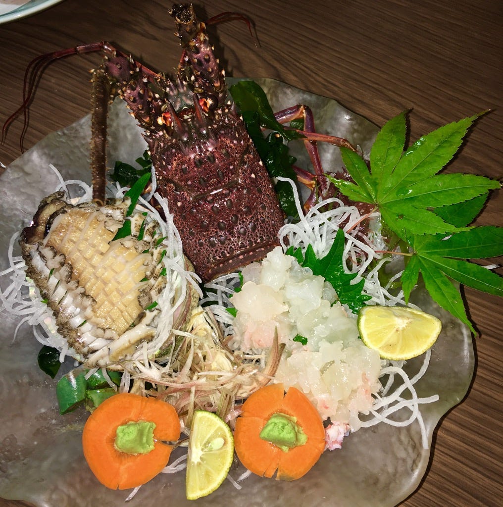 Ise-ebi(spiny lobster) and awabi(abalone) sashimi are treasured foods ...