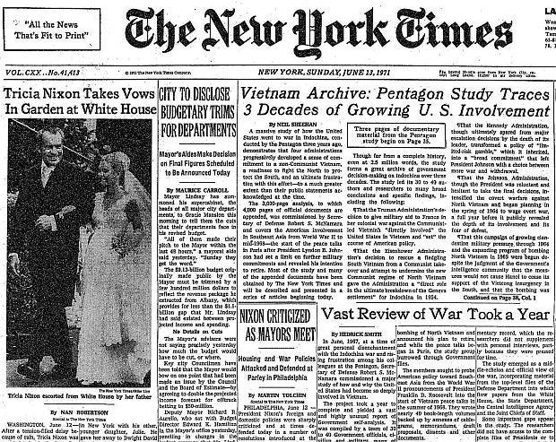 OTD in History… June 13, 1971, the New York Times publishes the Pentagon Papers about Vietnam