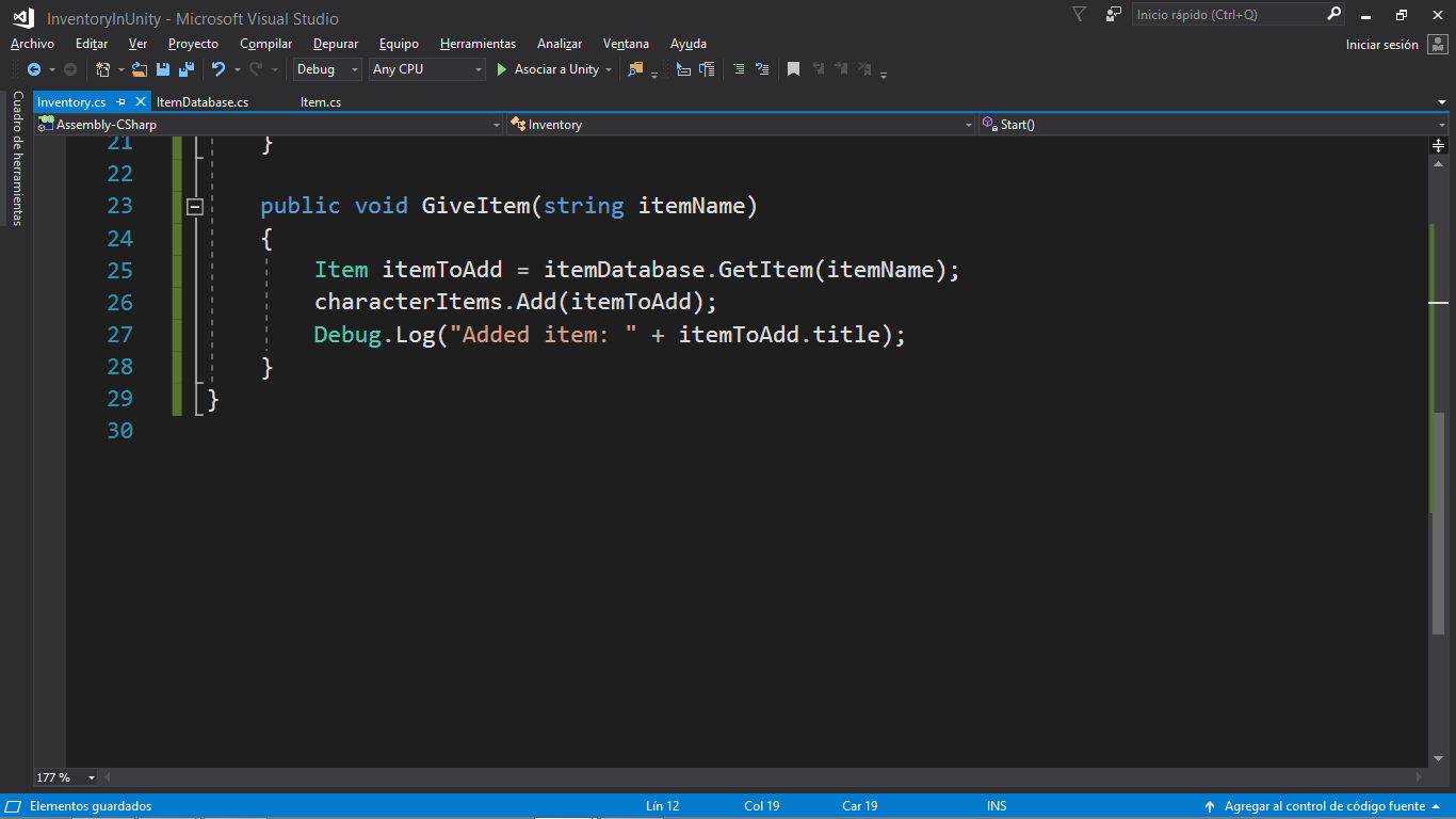 Create an Unity inventory: part 2 Configure the inventory