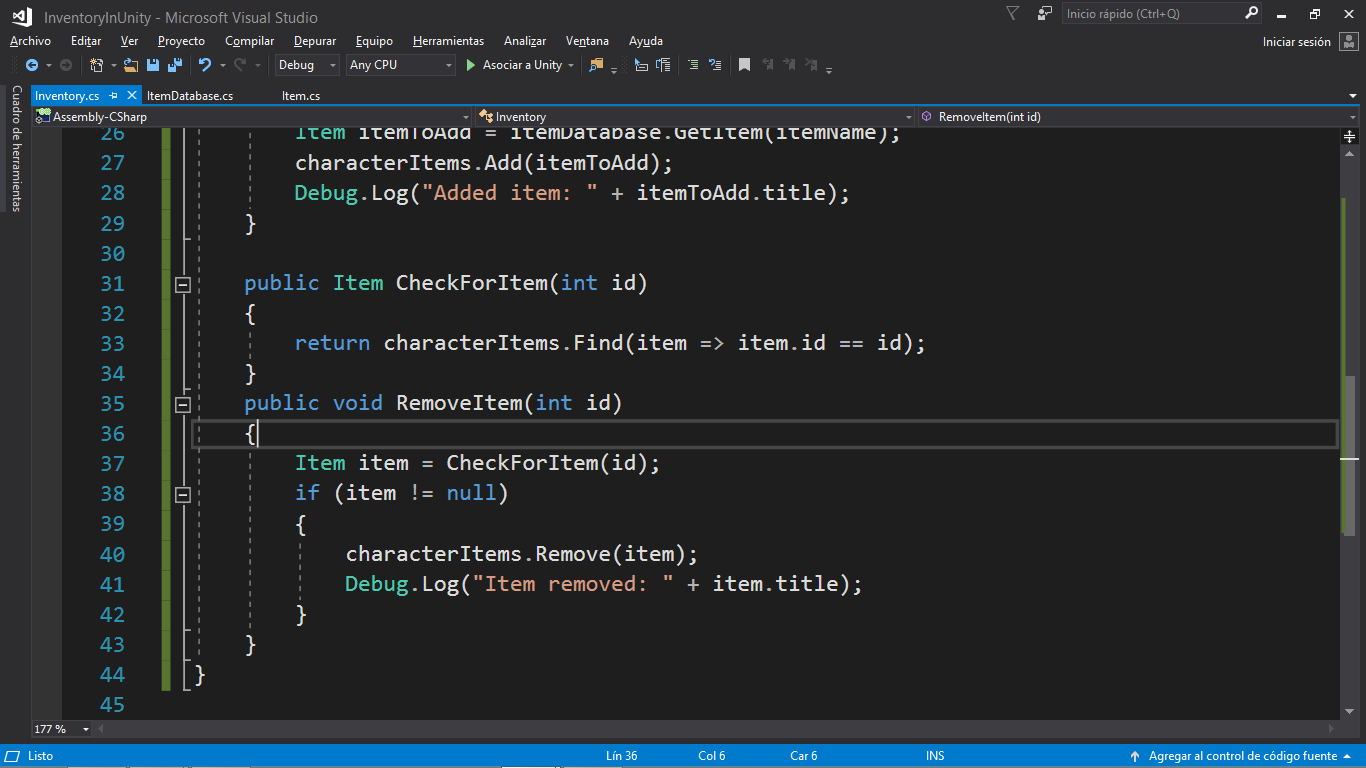 Create an Unity inventory: part 2 Configure the inventory