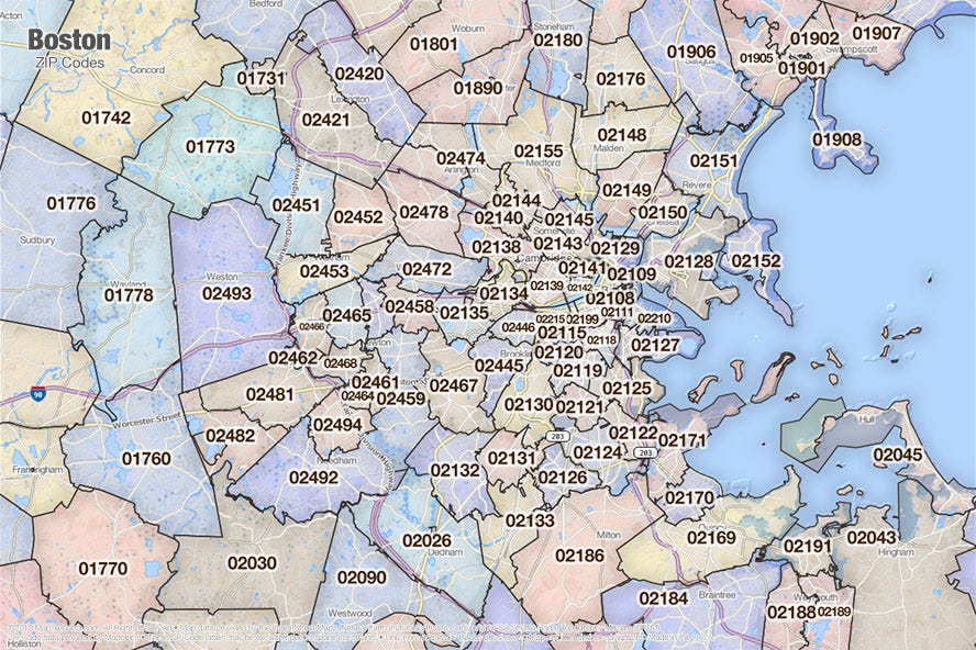 Boston Area Zip Code Map Map Of World
