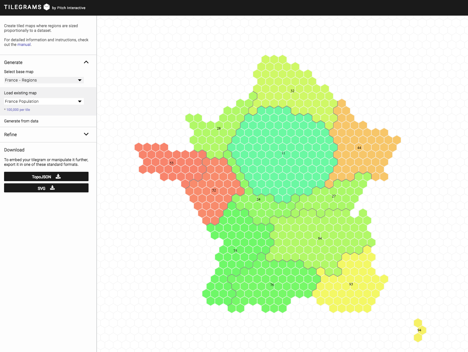 New from Tilegrams: make a hex map with France and Germany borders