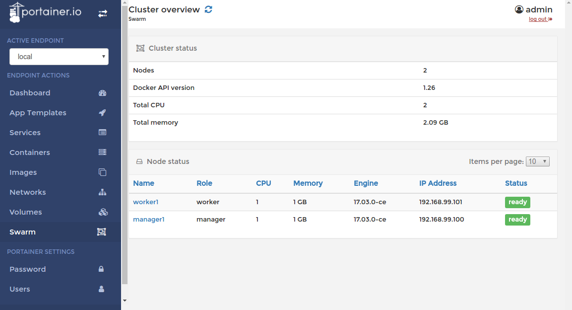 Creating simple docker swarm management UI using Portainer and Reactjs