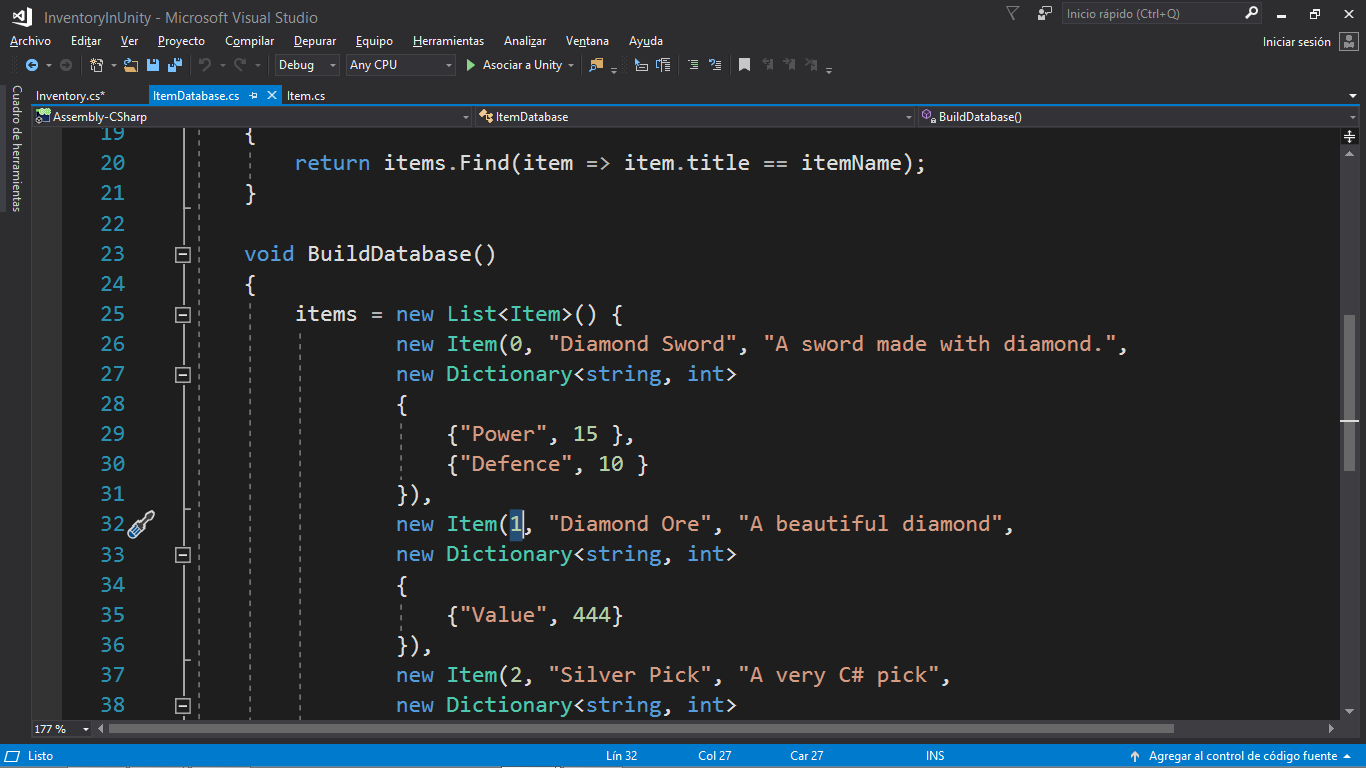 Create an Unity inventory: part 2 Configure the inventory