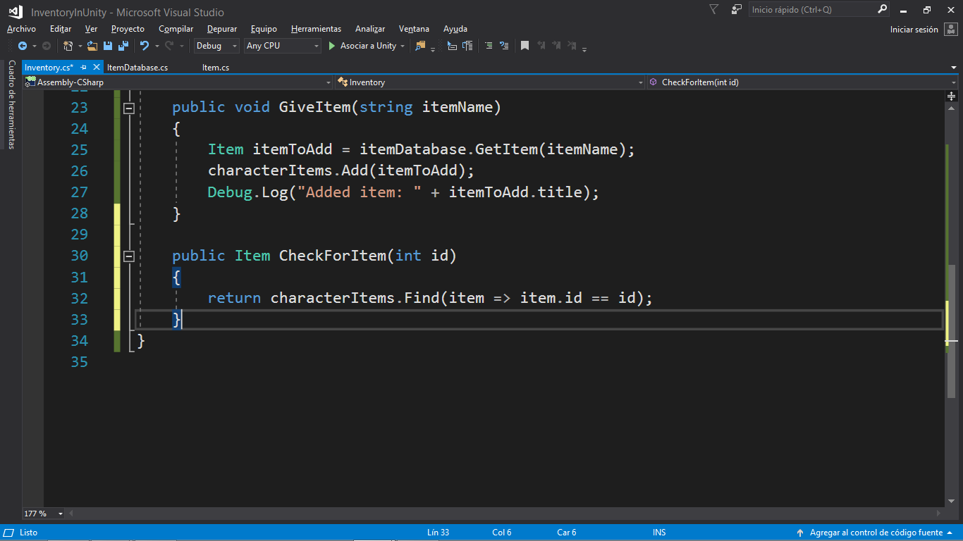 Create an Unity inventory: part 2 Configure the inventory