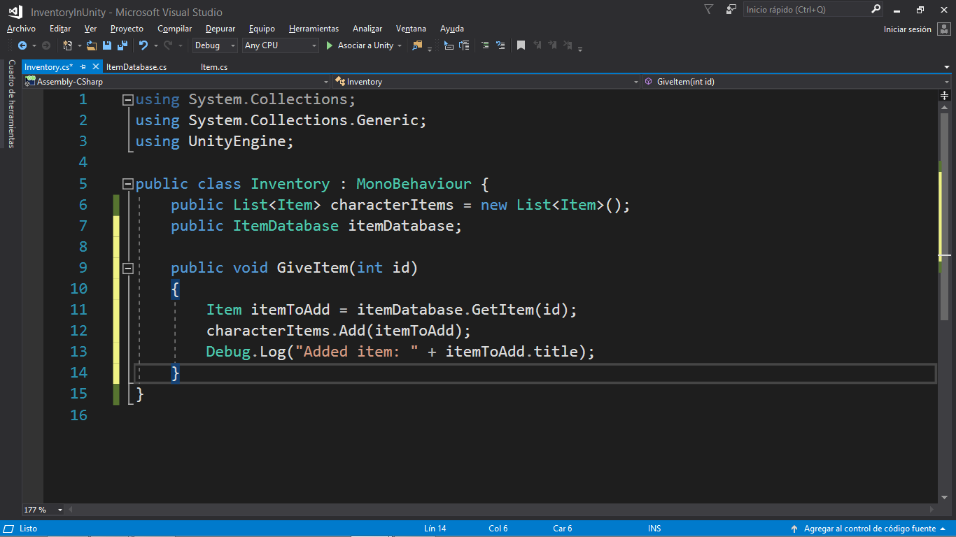Create an Unity inventory: part 2 Configure the inventory