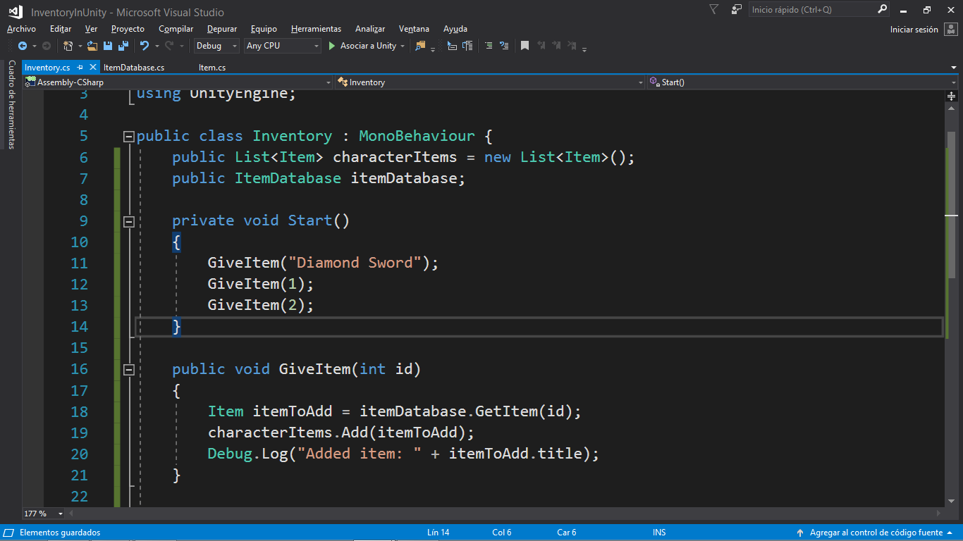 Create an Unity inventory: part 2 Configure the inventory