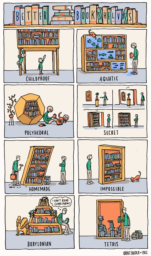 How We Organize Our Books: Better Bookshelves [cartoon]