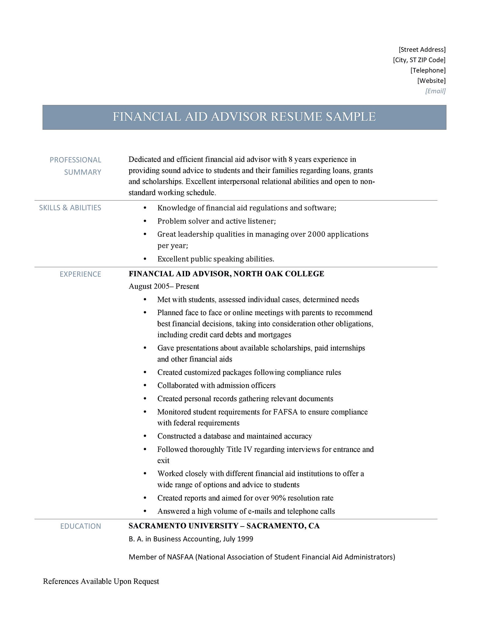Student Financial Aid Advisor Job Description Financial Aid