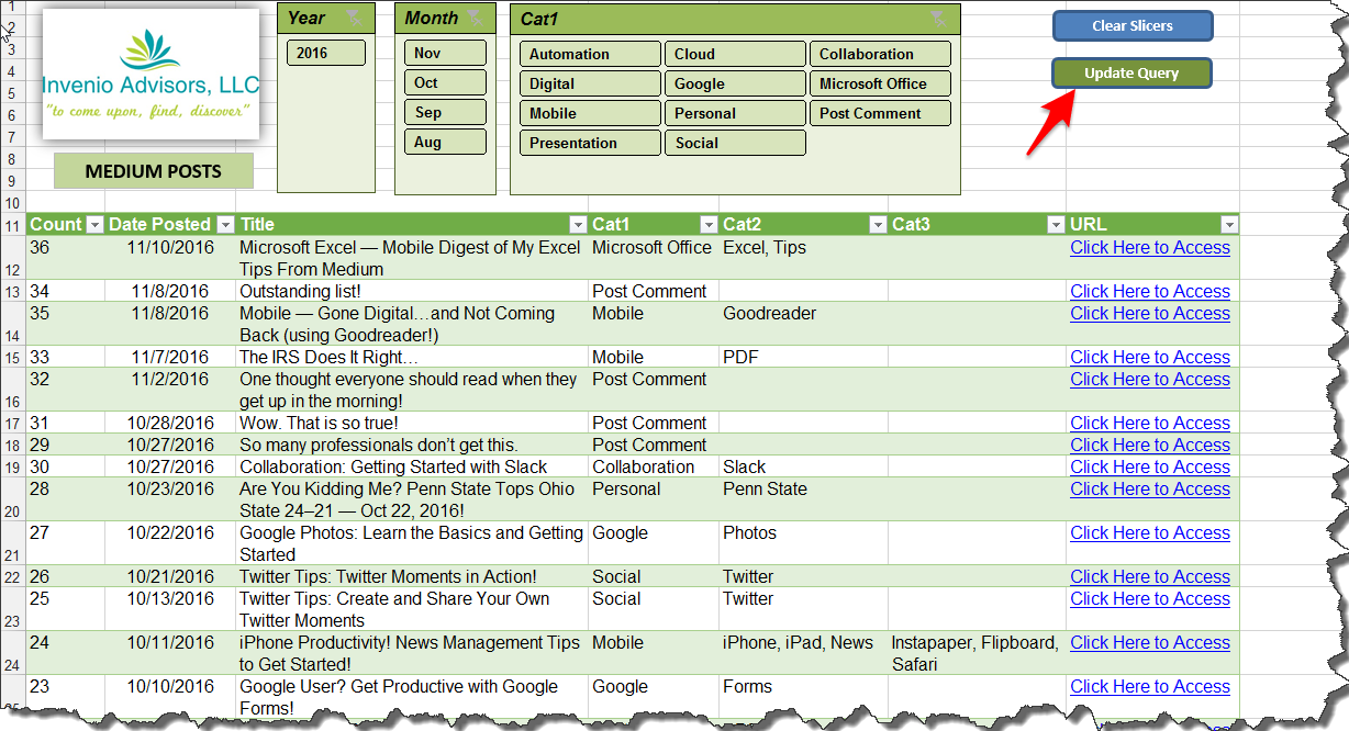 Microsoft Excel — Powerquery To Flexible Content Dashboard