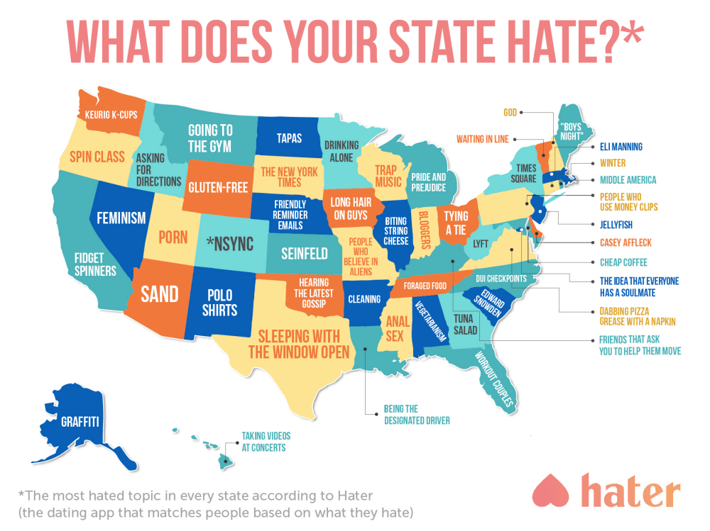 Map Shows The Most Hated Things In Each United State 🇺🇸