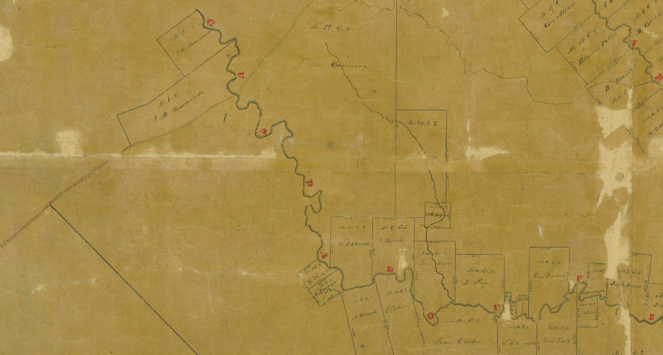 Connected Map of DeWitt’s Colony compiled from the surveys of Byrd Lockhart