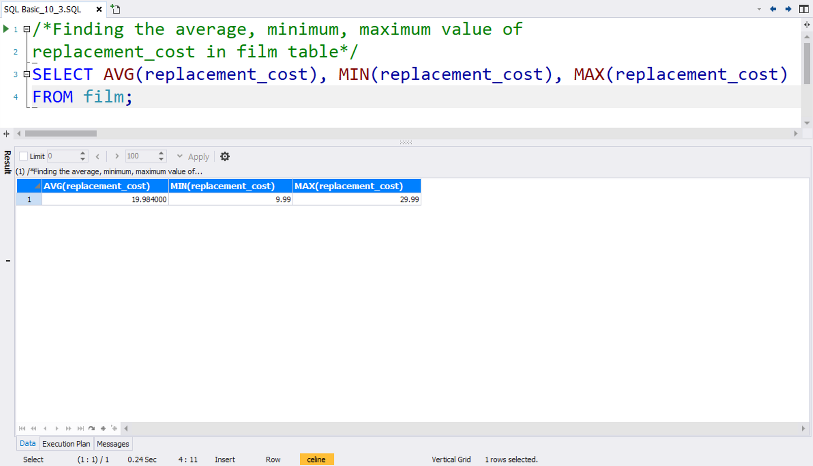  SQL Basic What Is The Average Film Length SQL AVG MIN MAX
