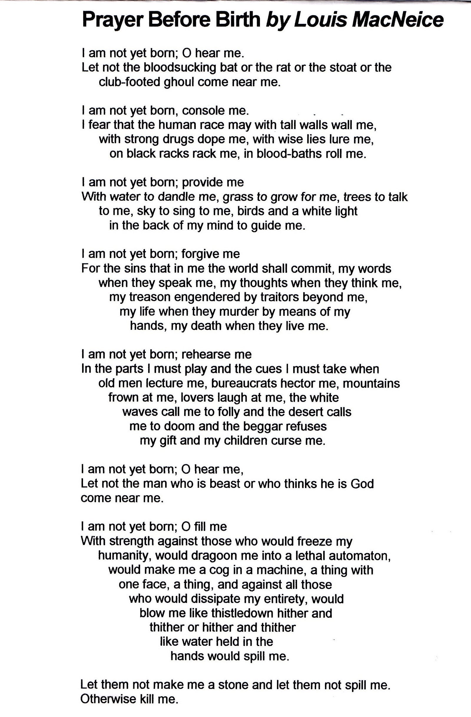Prayer Before Birth by Louis MacNeice – Blank Canvas Productions Ltd ...