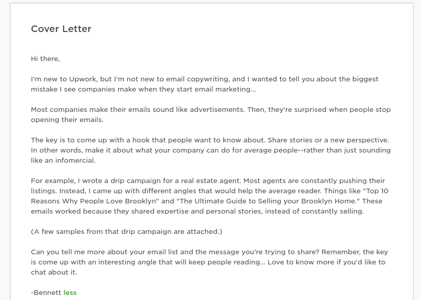 Cover Letter For Upwork A Cover Letter