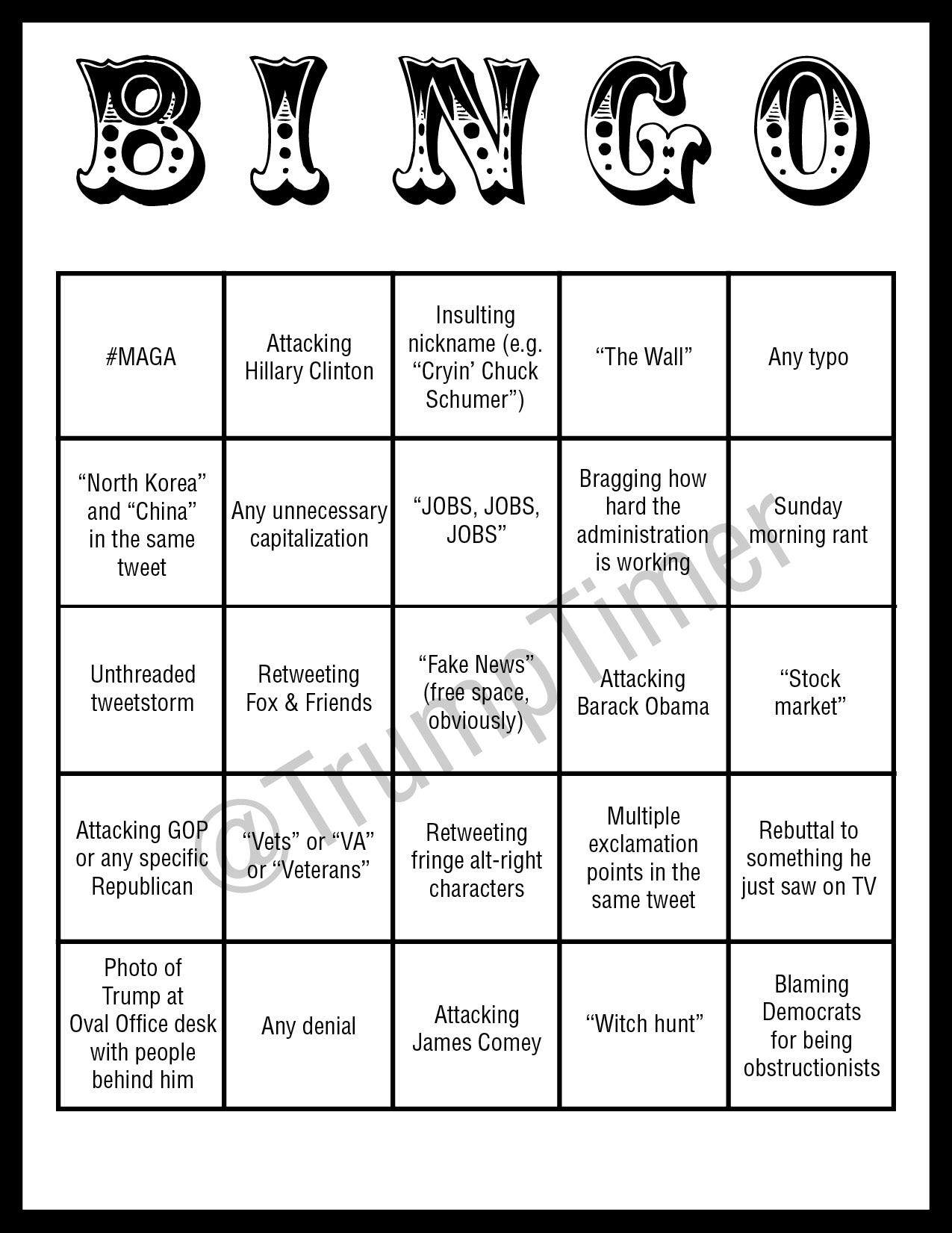 Day 234: The Definitive Trump Twitter Bingo Card – TrumpTimer – Medium
