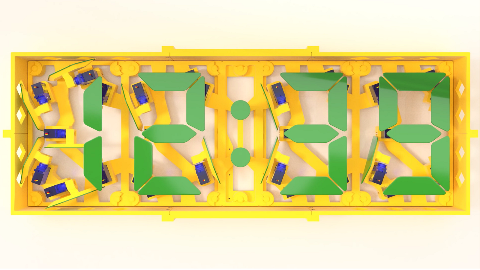 Fully 3D-Printed 7-Segment “Digital” Clock Driven by 28 Servos