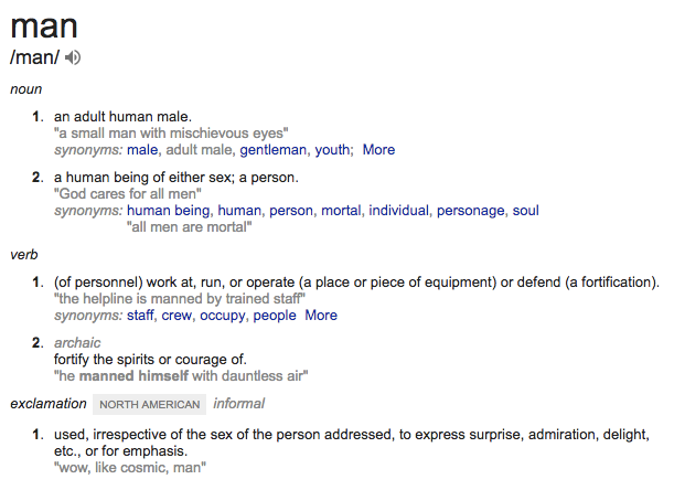 The actual definitions in the dictionary of “man” and “woman” are shocking.