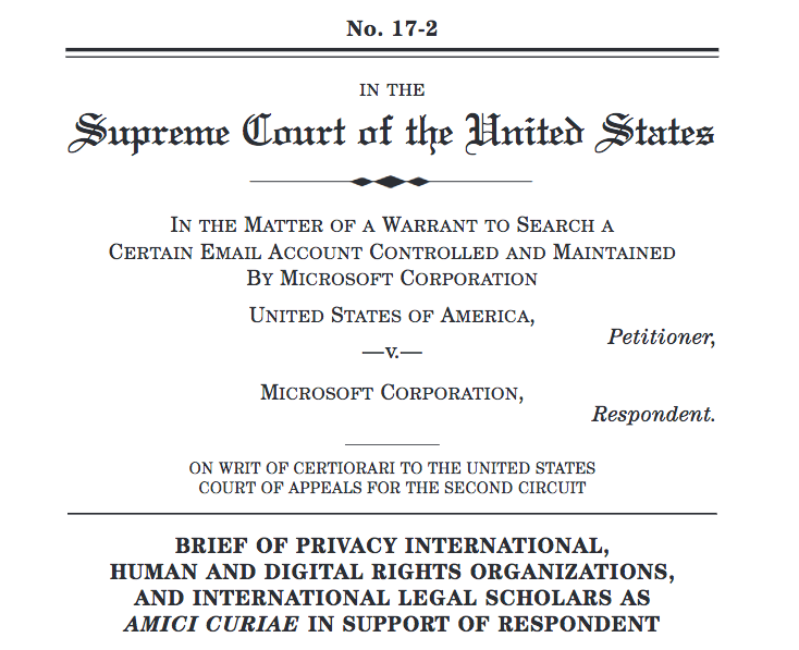 United States v. Microsoft Corp. Amicus Brief to the US Supreme Court