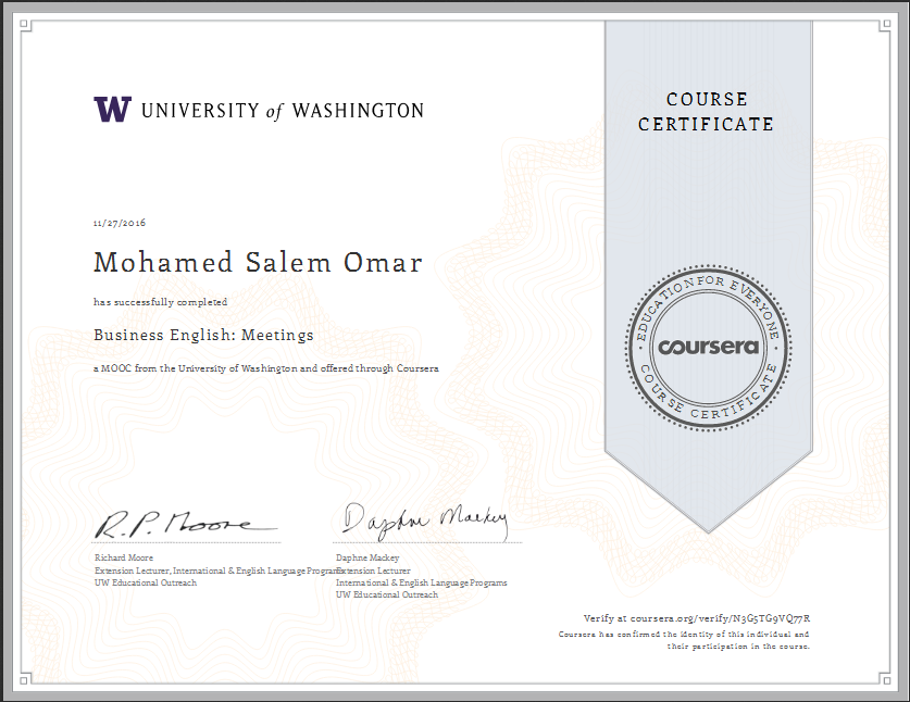 My English Proficiency Certificate – Salem – Medium