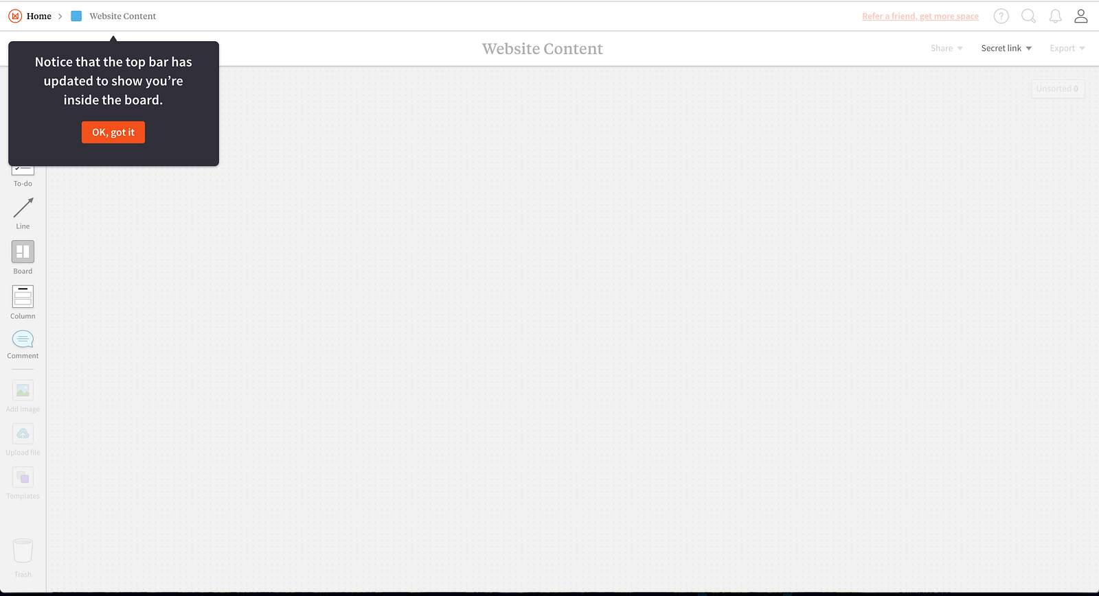 Milanote’s tutorial, onboarding users the right way