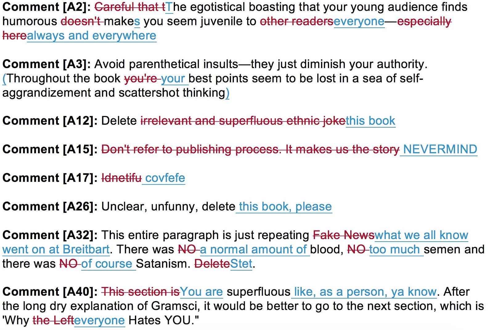 A Collection of comments on Milo Yiannopoulos’ book manuscript by his ...