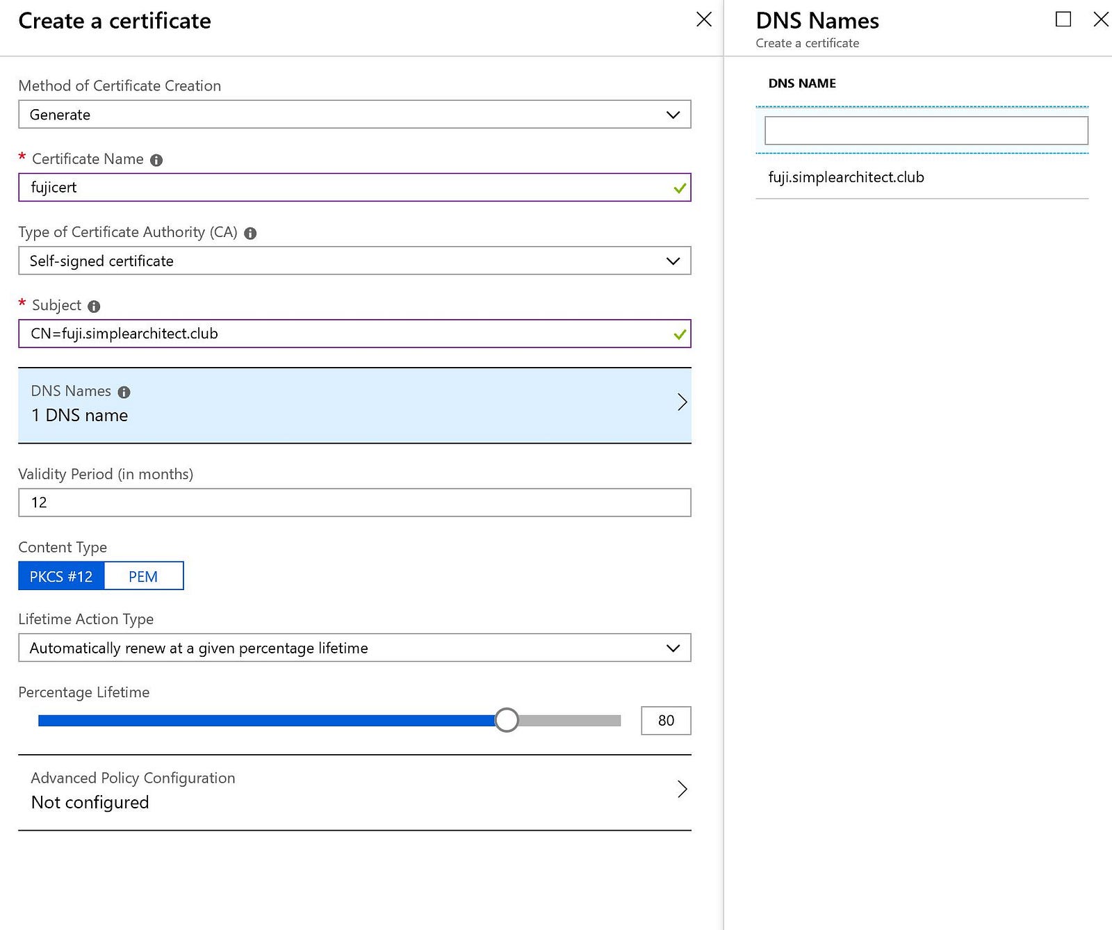 Generating Self Signed Certificate With Keyvalt And Enable To Access It From A Function App