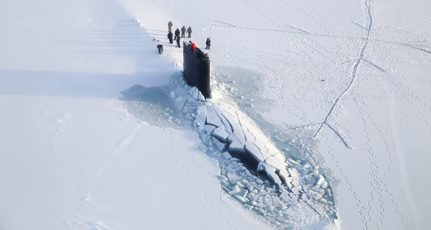 USS Annapolis surfacing through ice in the Arctic Ocean, 2009 : r ...