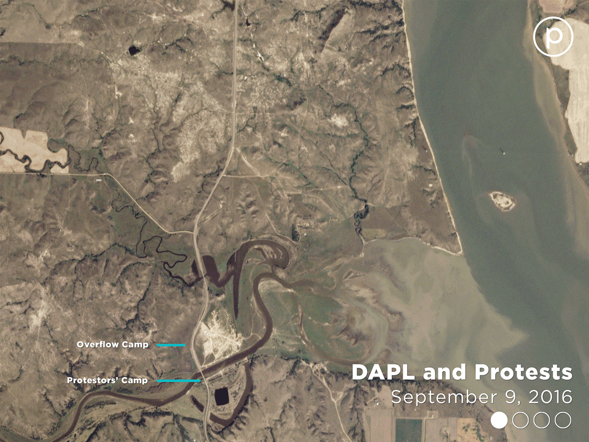 DAPL: Satellites Capture Development of an Oil Pipeline; Growth of Protests