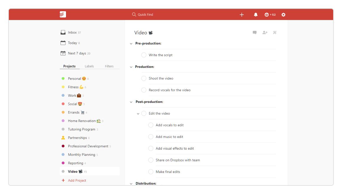 A Quick and Easy Guide to Completing Any Project in Todoist
