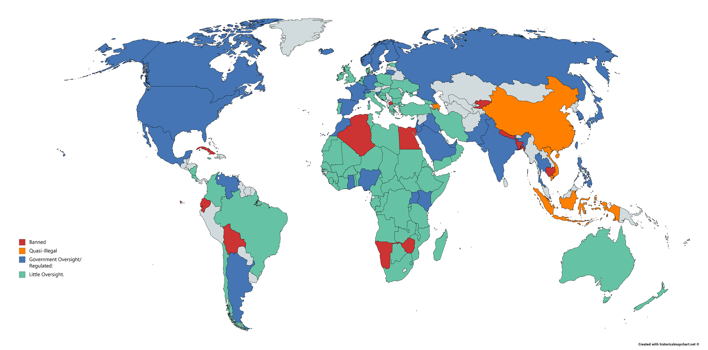 Color-Coded Map of Virtual Currency Regulation by Country