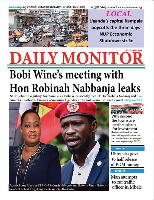 ALTERED: This front page of the Daily Monitor newspaper is doctored
