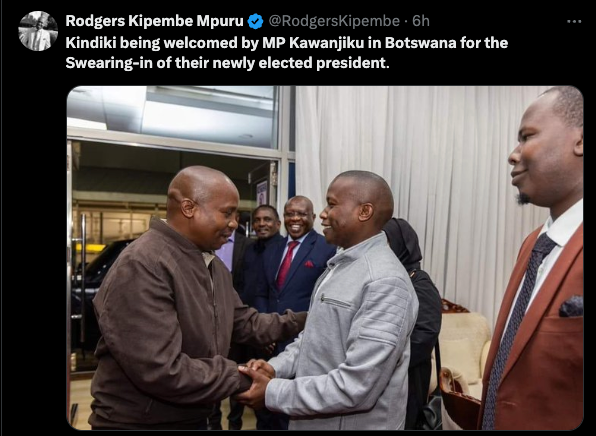 FALSE: This photo isn’t of MP Kawanjiku welcoming DP Kindiki in Botswana