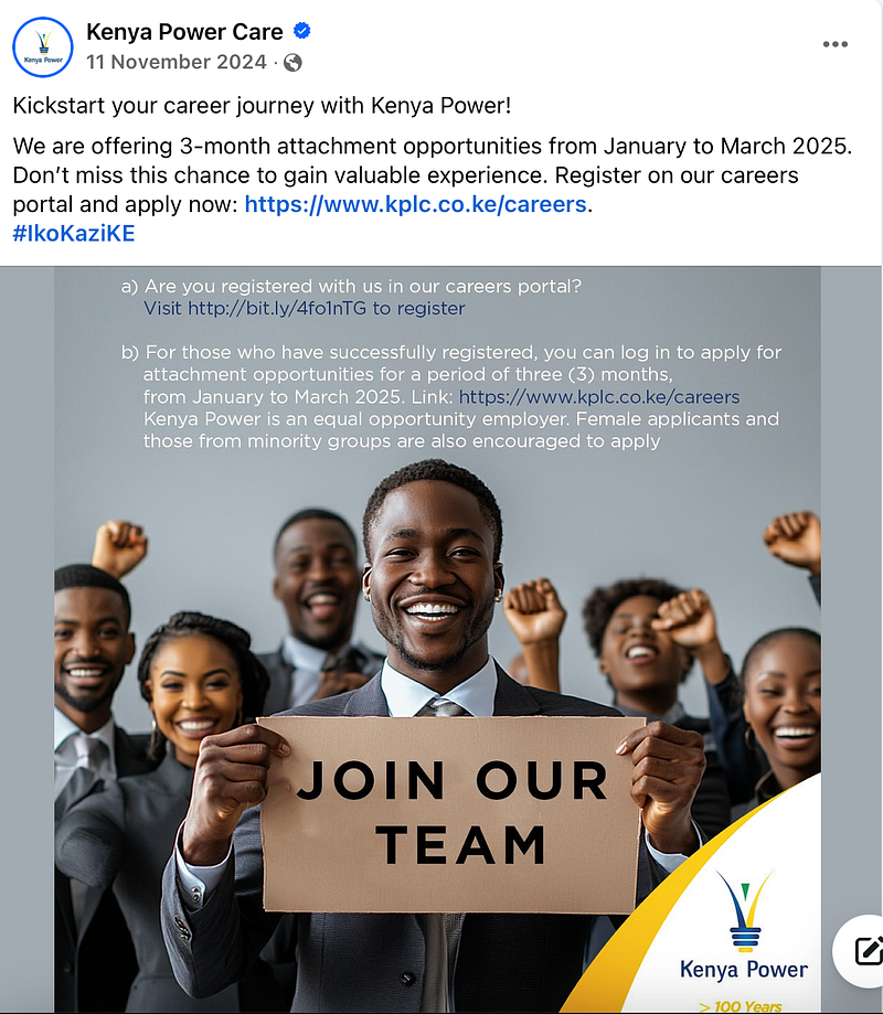 HOAX: This poster advertising jobs at Kenya Power is fraudulent