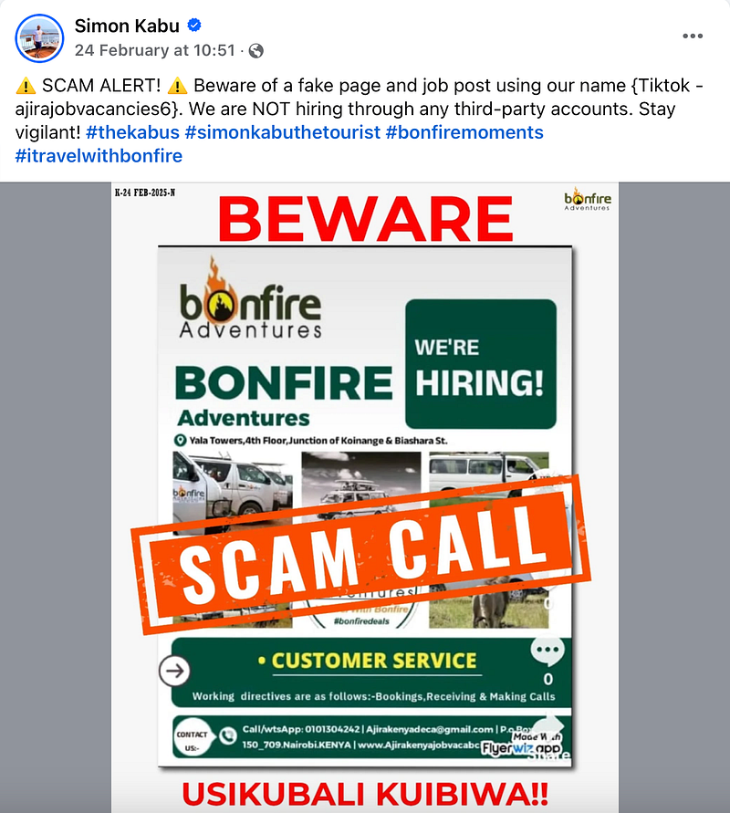 HOAX: This poster advertising a customer service role at Bonfire ...