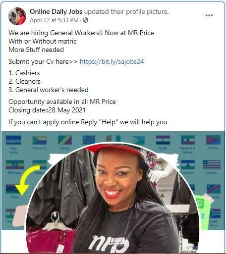 HOAX: This advert for job opportunities at Mr Price is a scam