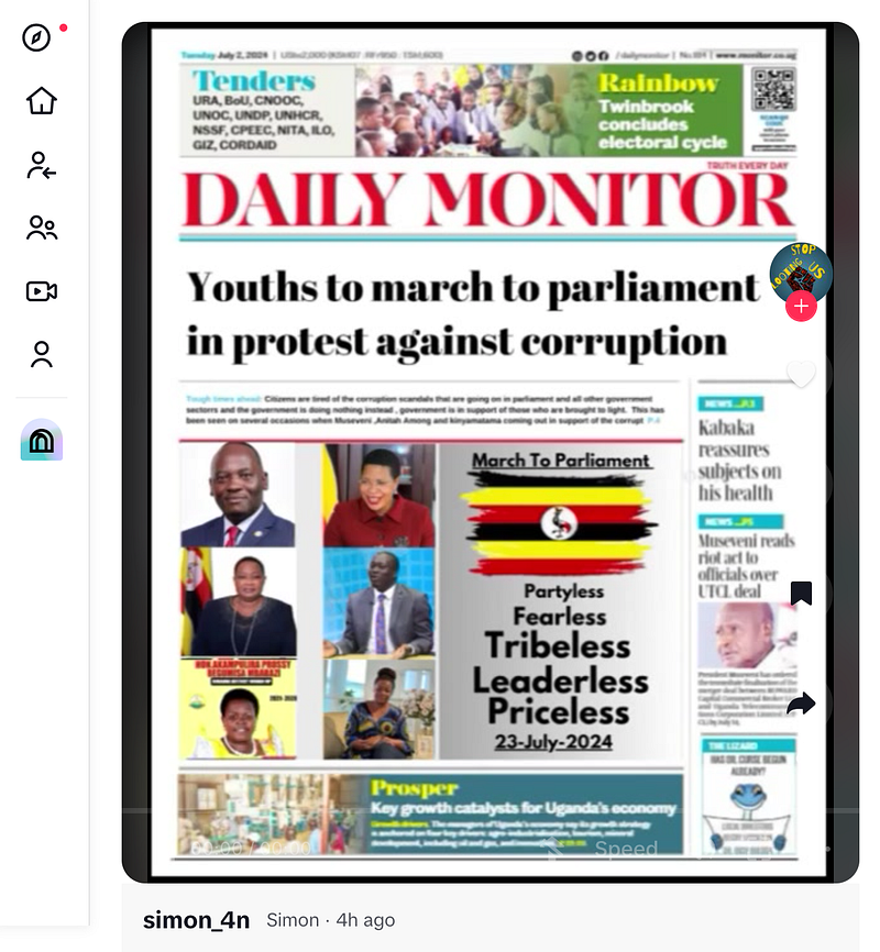 ALTERED: This image of Uganda’s Daily Monitor front page is doctored