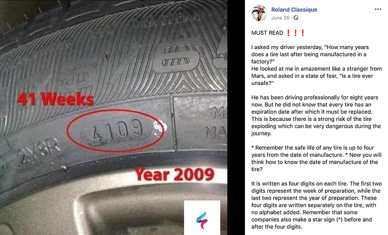 FALSE: It is not possible to determine the expiry date of a car tyre ...