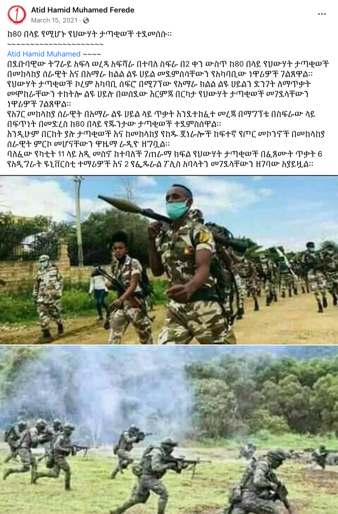 FALSE: These images don’t show an operation that destroyed 80 TPLF fighters