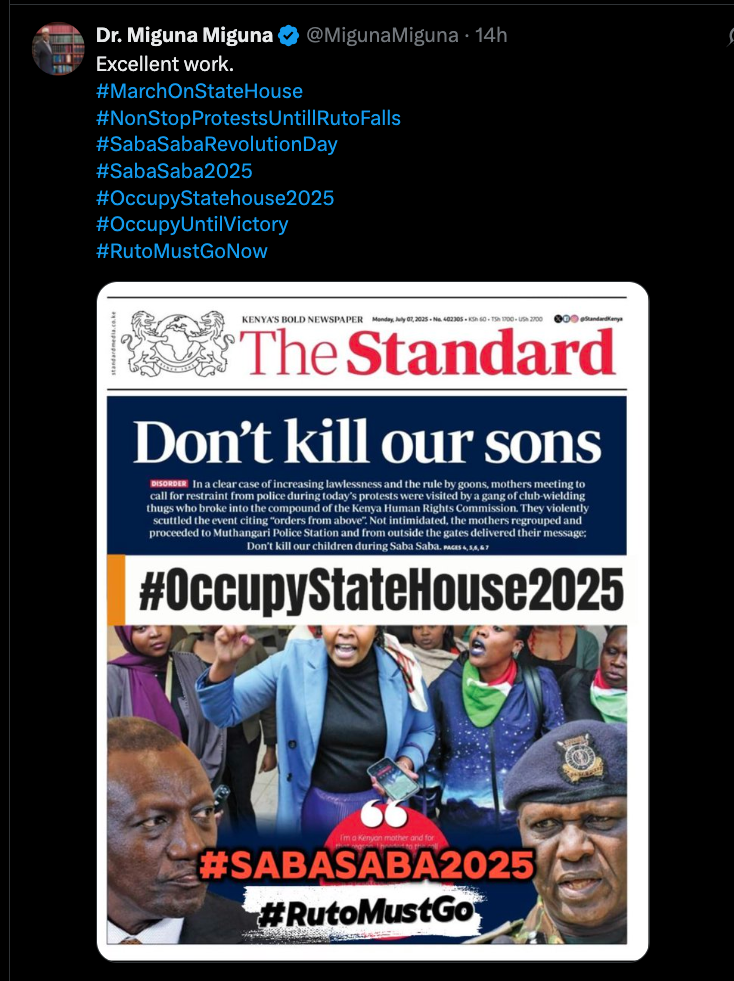 ALTERED: This 7 July 2025 front page of The Standard newspaper is doctored