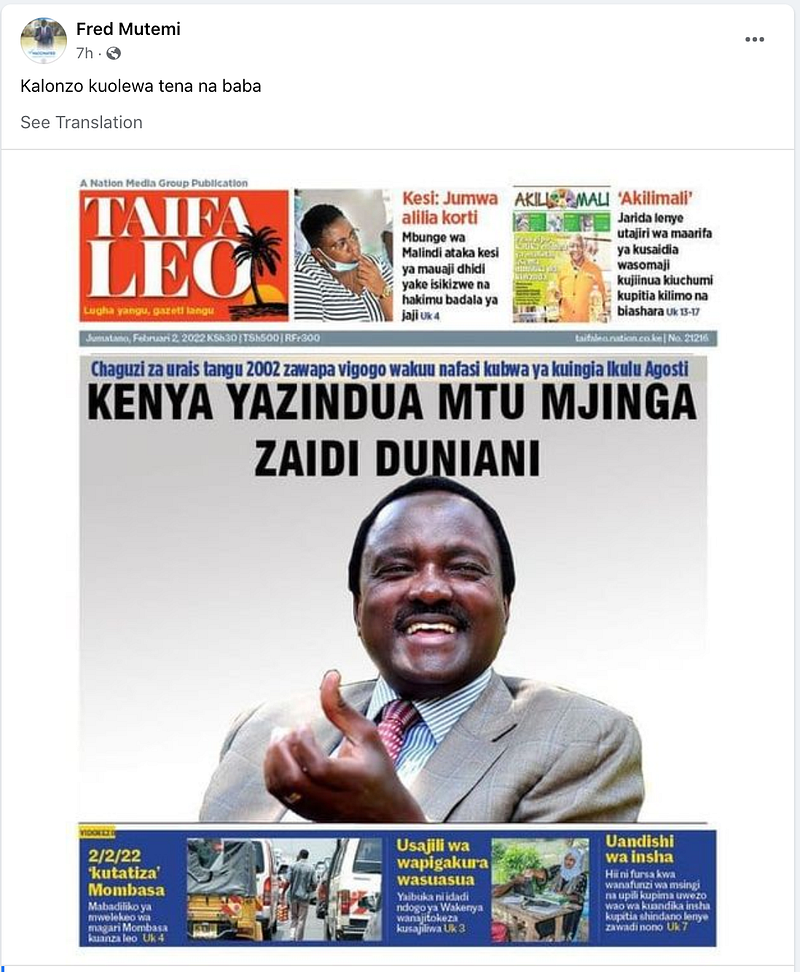 ALTERED: This image of Taifa Leo newspaper with Kalonzo Musyoka on the ...